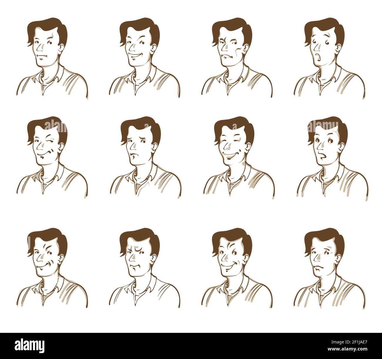 Man emotions set with different facial expressions in hand drawn style ...
