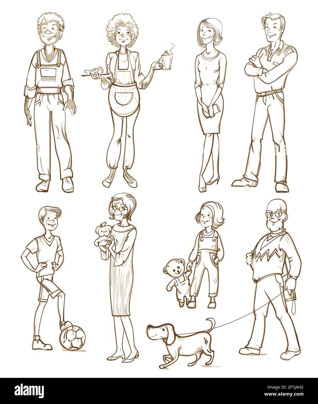 People group set of different ages and with various occupations in ...