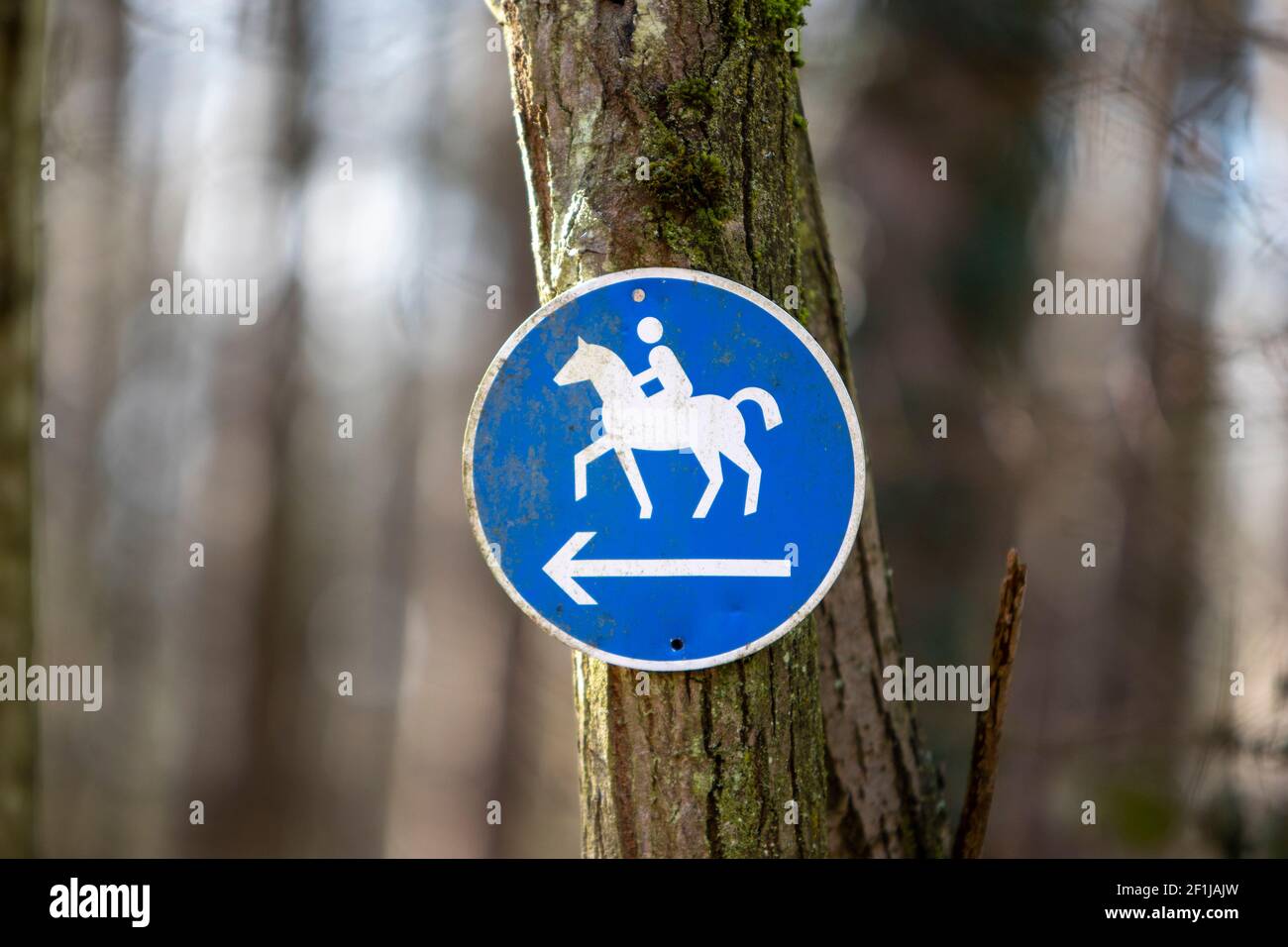 horse way sign in a forest, to mark the way horse riders are allowed to ...