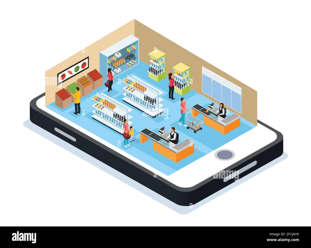 Isometric online shopping concept with customers choosing and buying ...