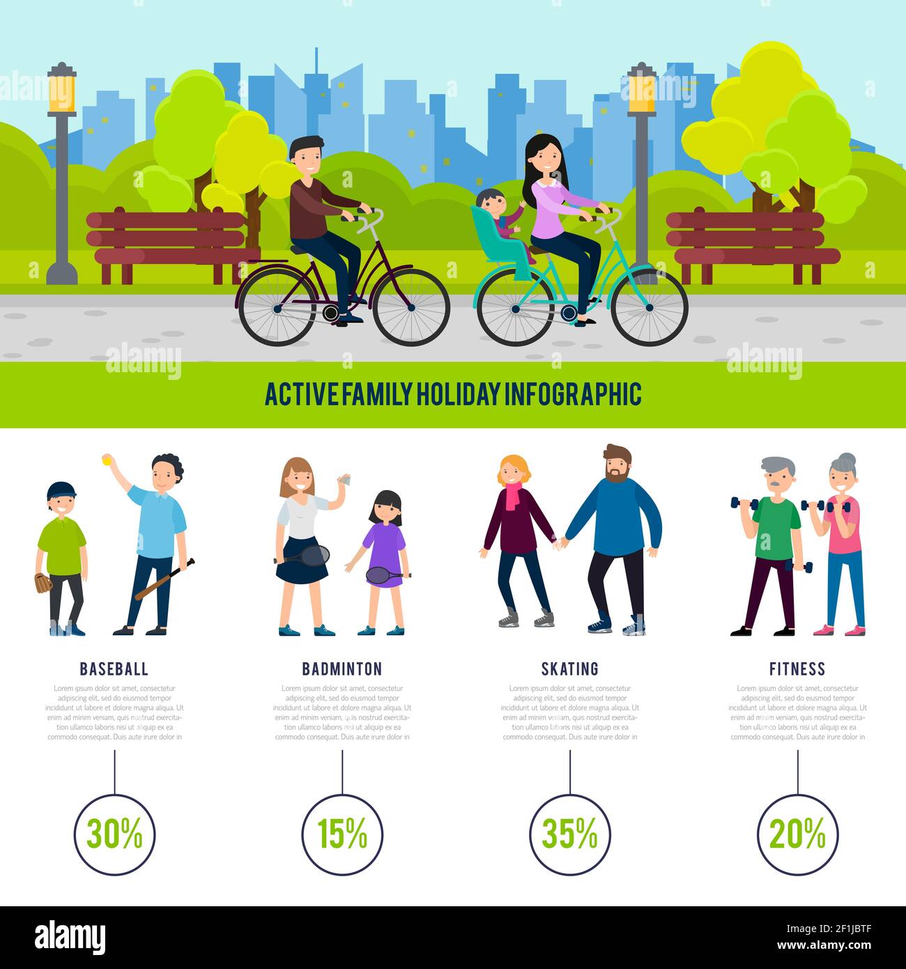 Healthy family infographic concept with people and the most popular ...