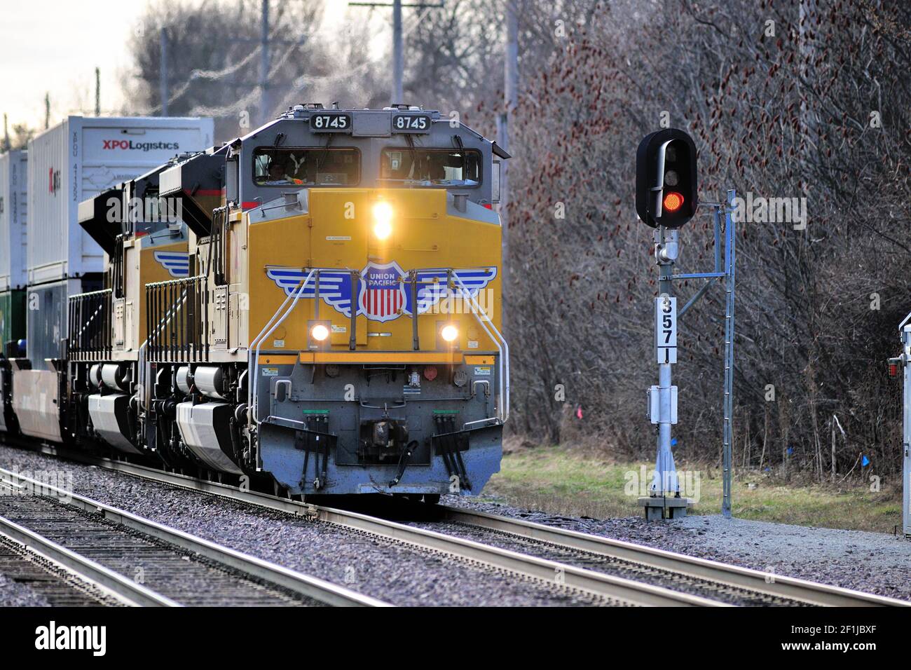 Geneva, Illinois, USA. A Union Pacific Railroad intermodal freight ...