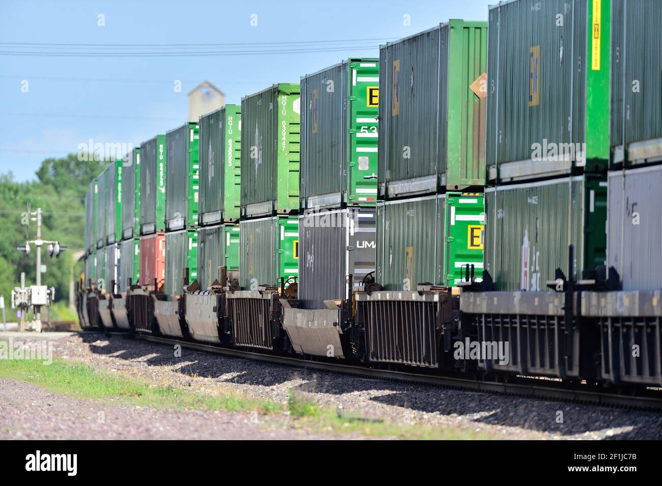 DeKalb, Illinois, USA. An eastbound Union Pacific containerized freight ...