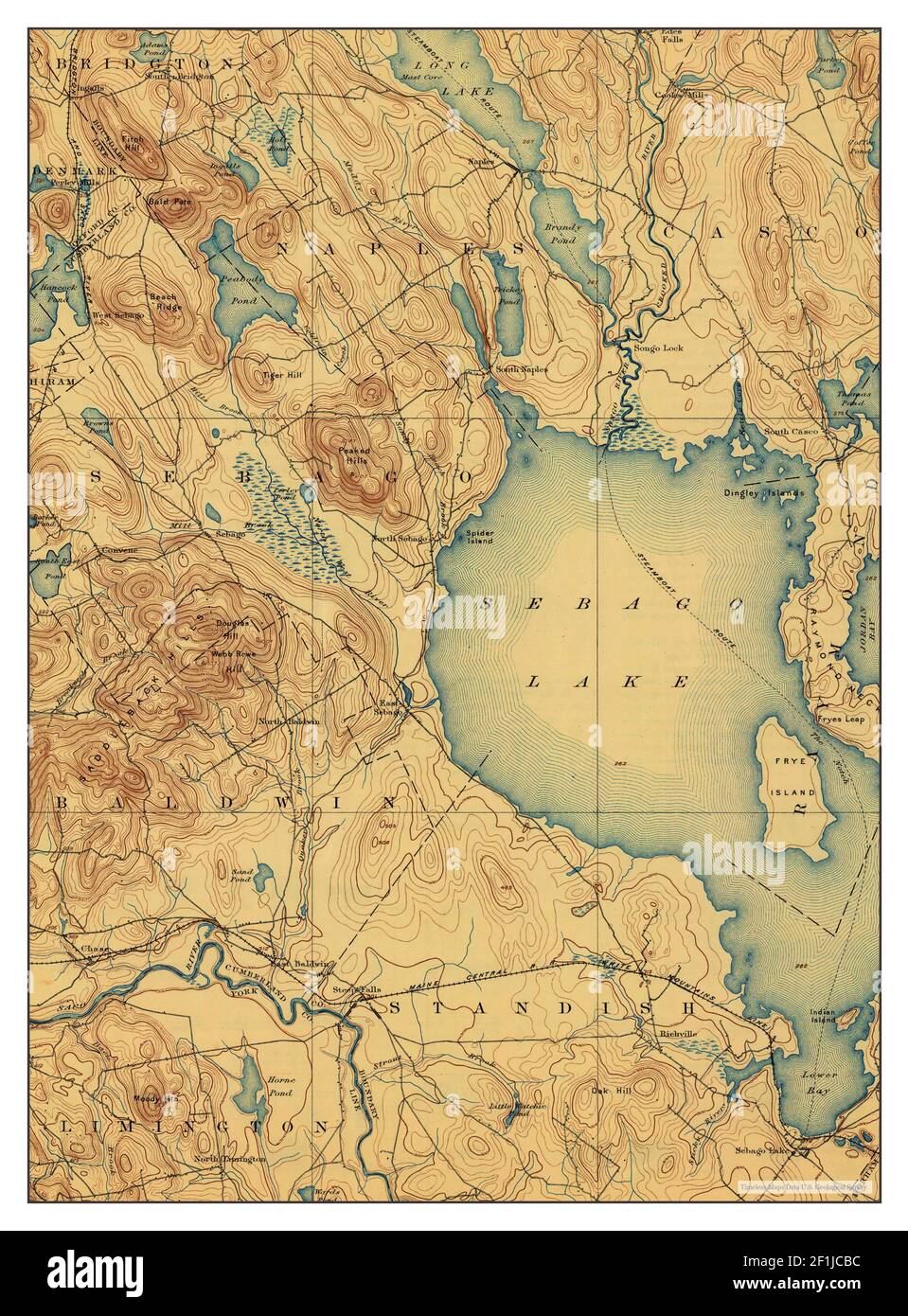 Sebago, Maine, map 1896, 1:62500, United States of America by Timeless ...