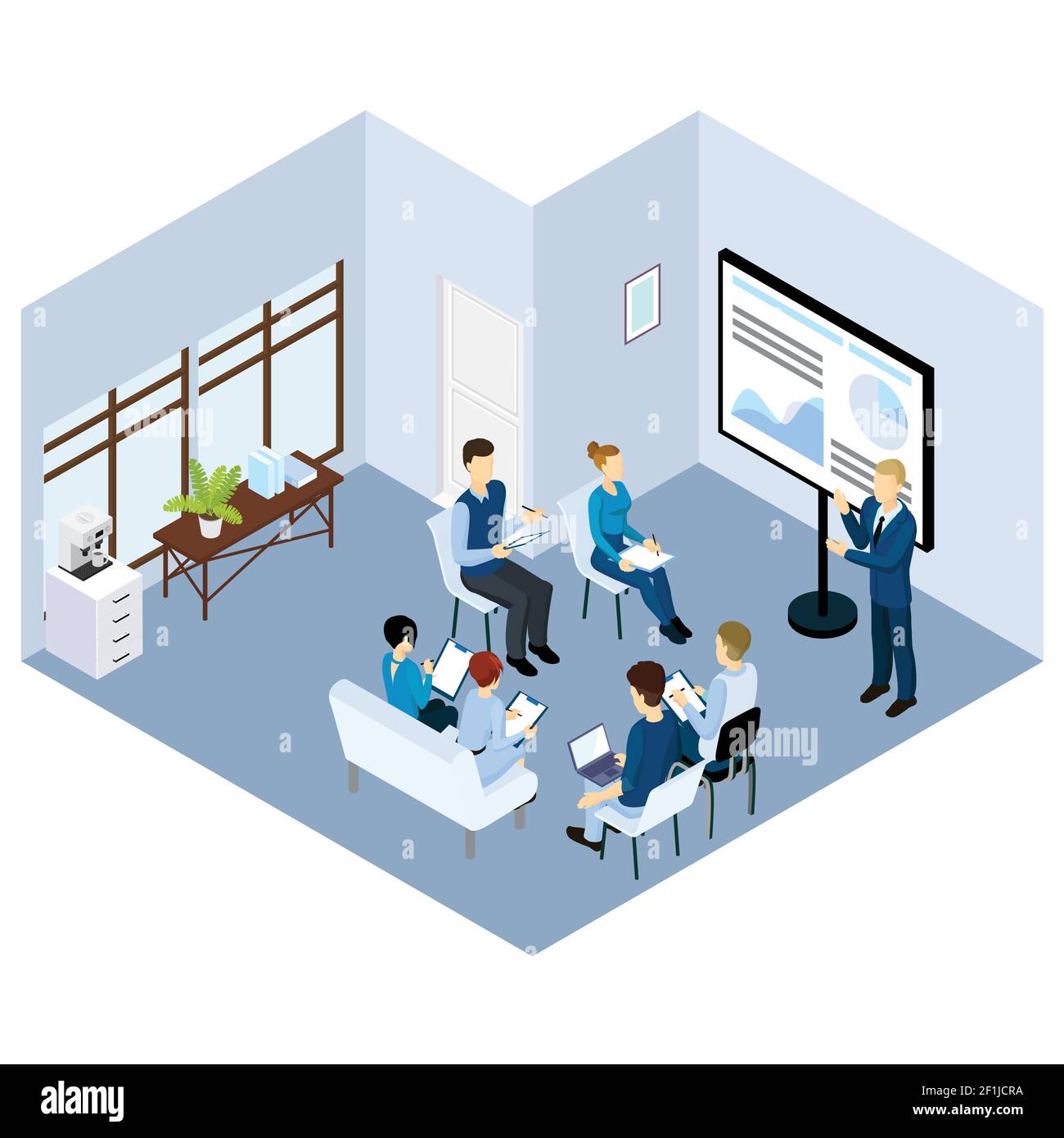 Isometric coaching characters concept with people training on business ...
