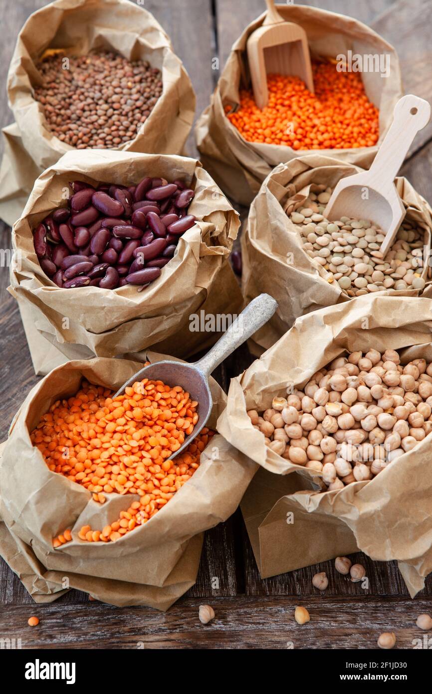 Assorted pulses in paper bags Stock Photo - Alamy