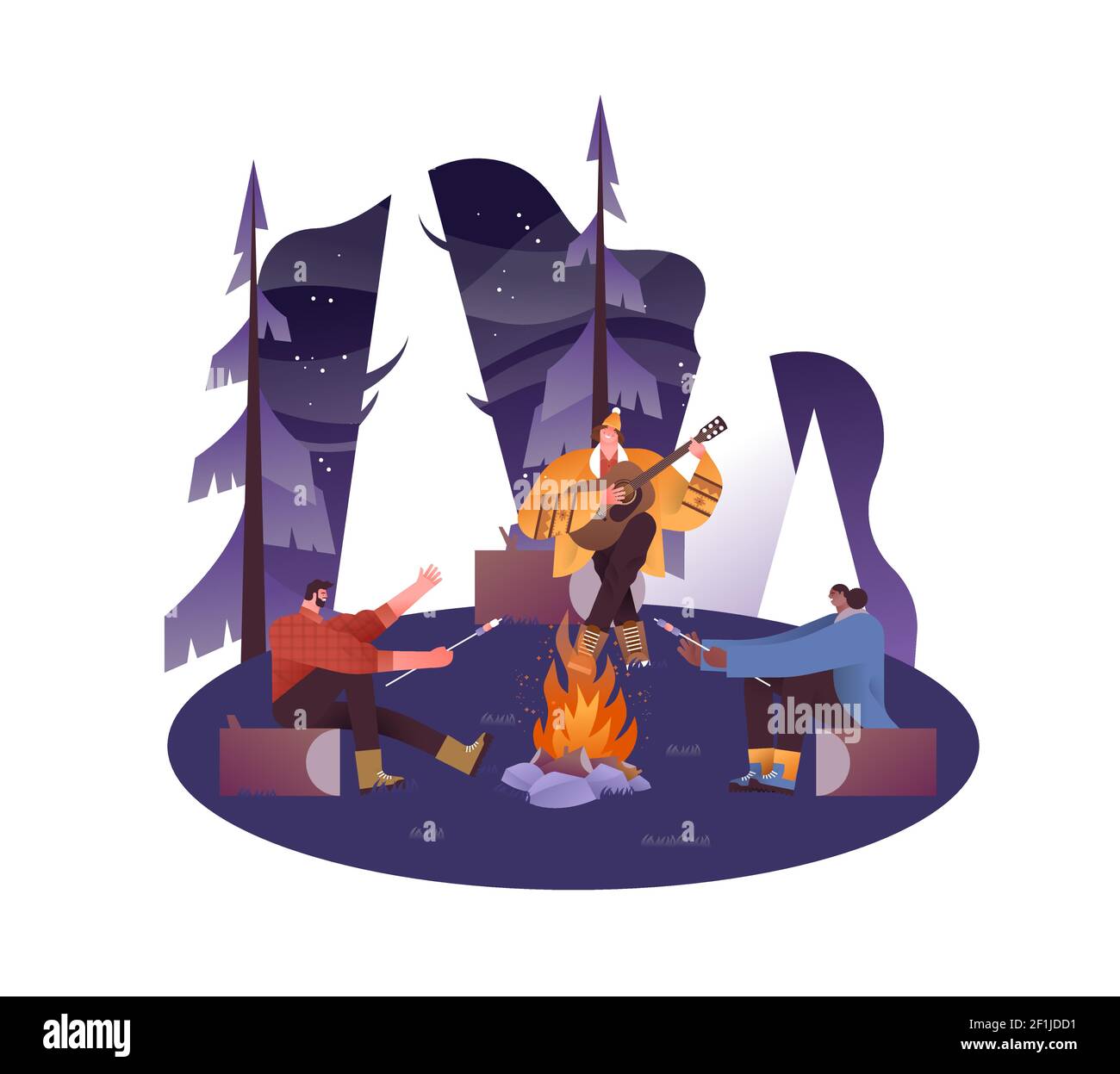 Group friends around campfire Cut Out Stock Images & Pictures - Alamy