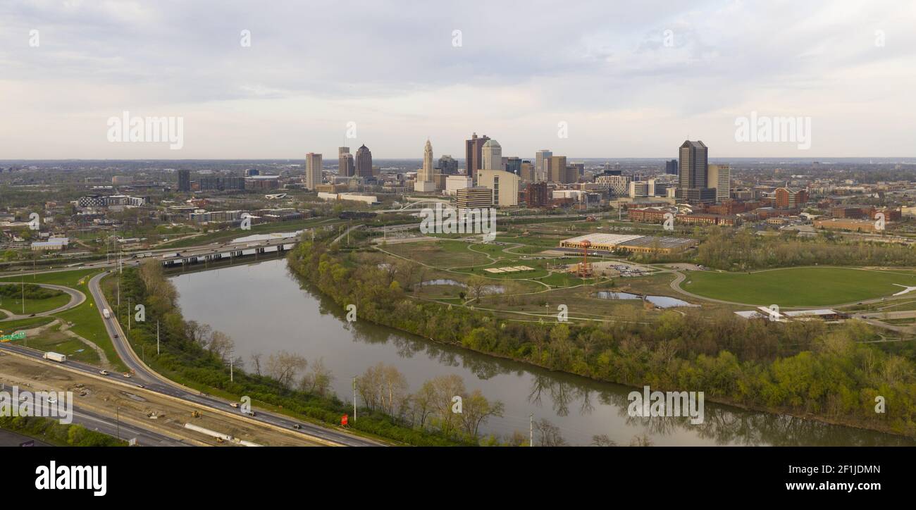 Sunset comes to the downtown urban core of Columbus Ohio Stock Photo ...