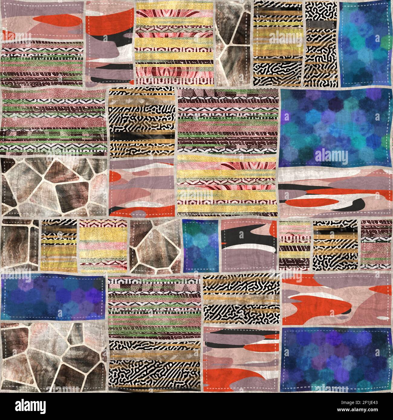 Seamless patchwork collage mix quilt pattern print Stock Photo - Alamy