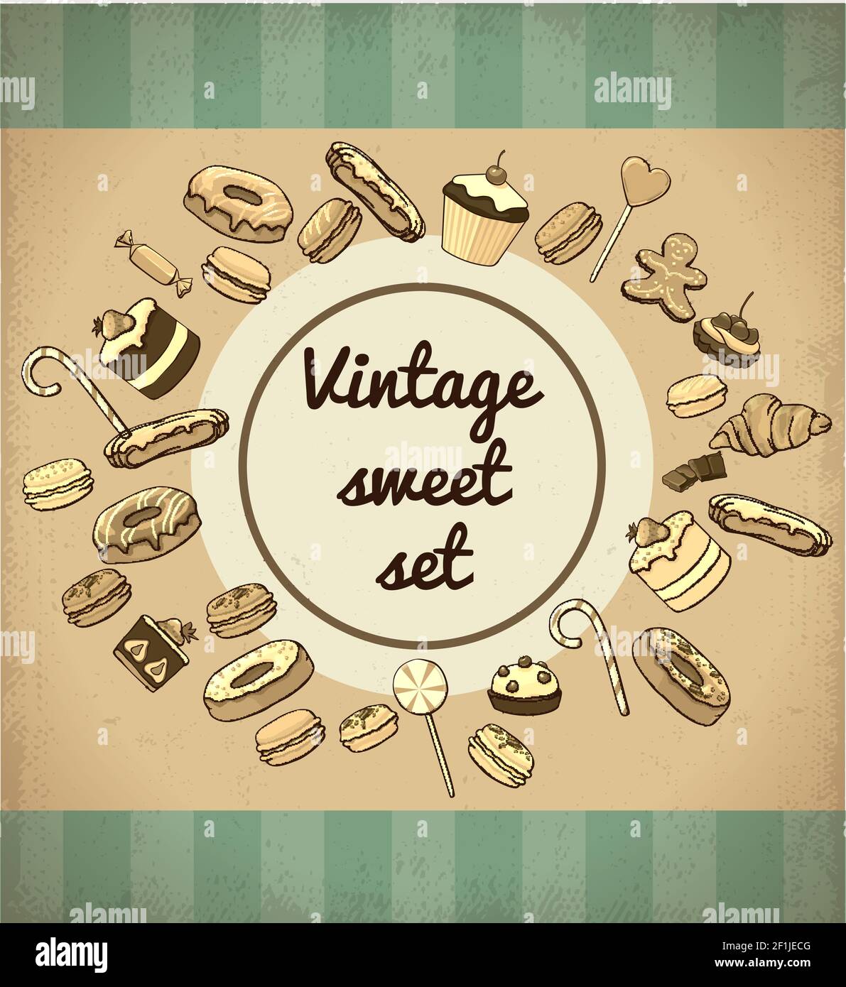 Vintage sweet products and desserts template with donuts candies ...