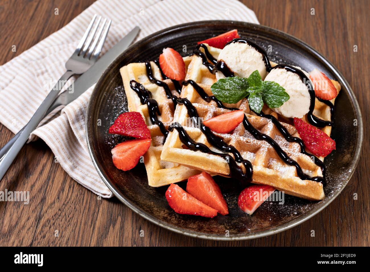 Viennese waffles with strawberry Stock Photo - Alamy