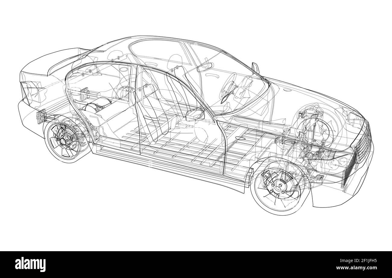 Electric Car With Chassis. Vector rendering of 3d Stock Vector Image ...