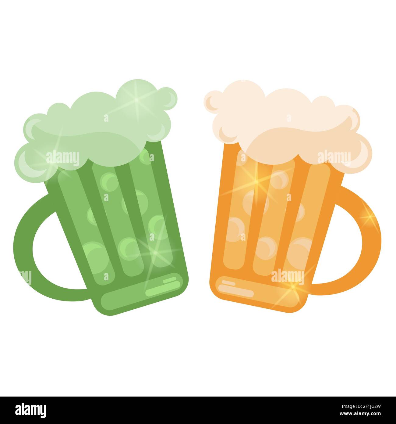 Pint of green ale and pint of beer isolated on white background close ...
