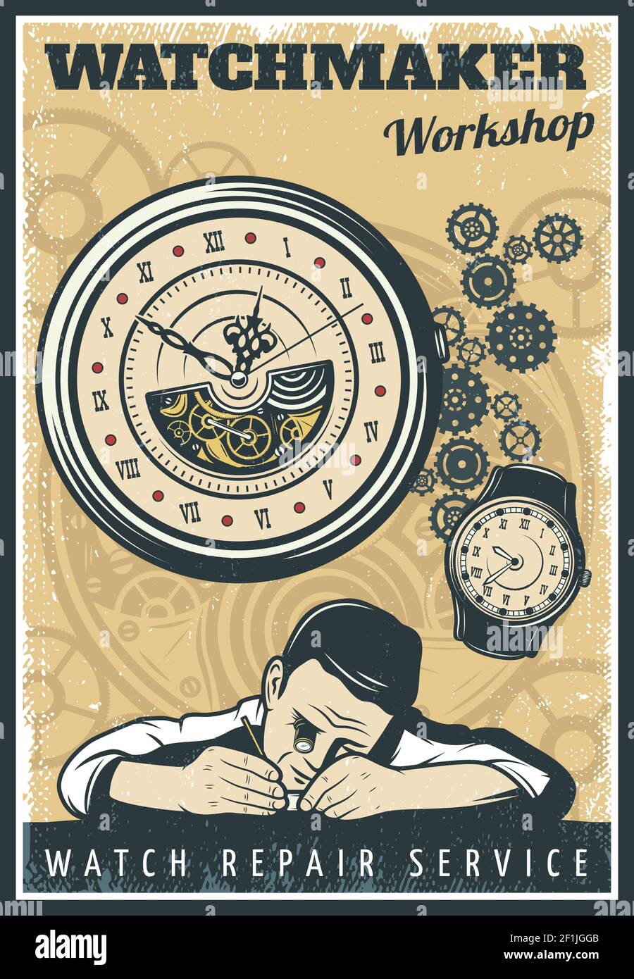 Vintage watches repair service poster with working master clocks ...