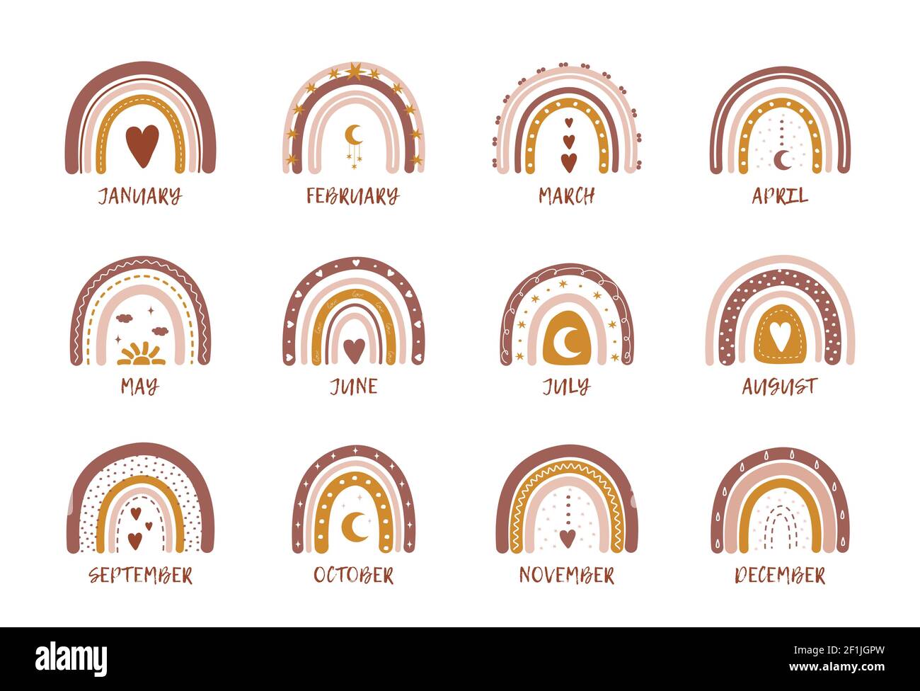 Rainbows in boho style with months. Scandinavian design for wallpaper ...