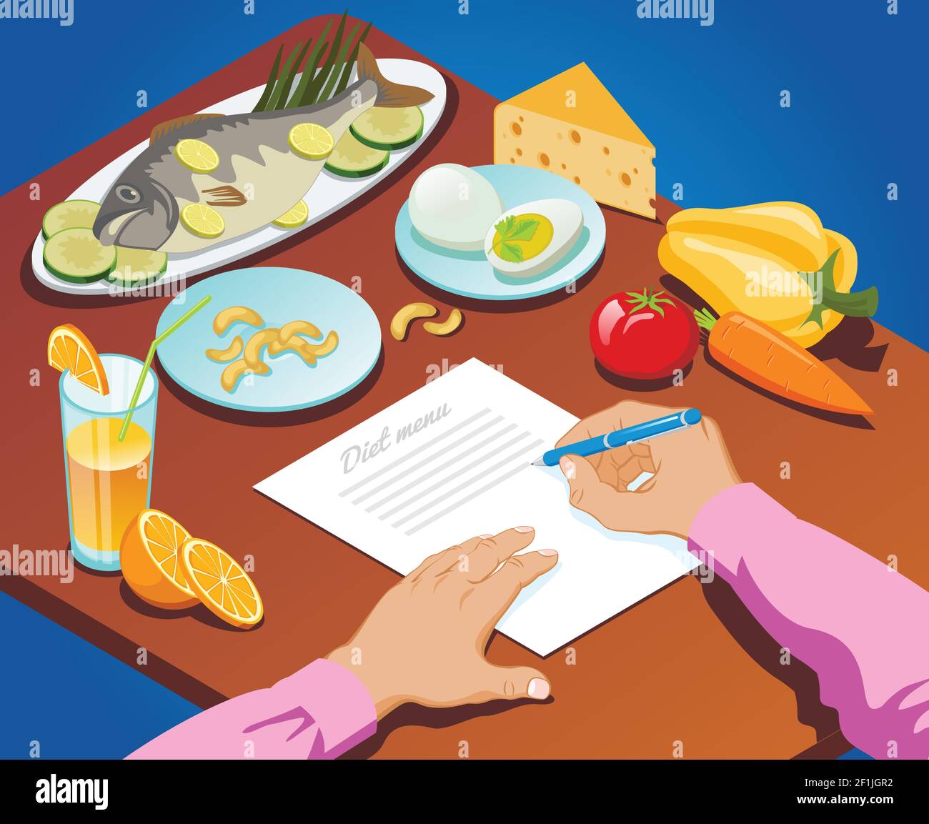 Isometric proper nutrition concept with man makes diet menu of healthy ...