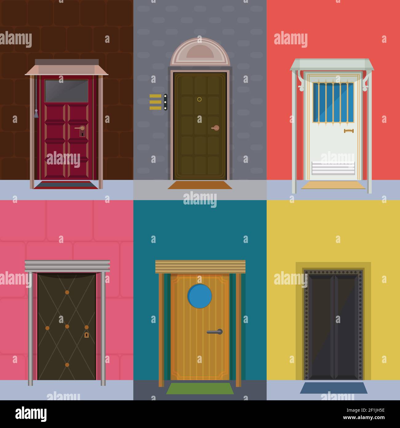 Colorful entrance doors collection of different shapes colors ...
