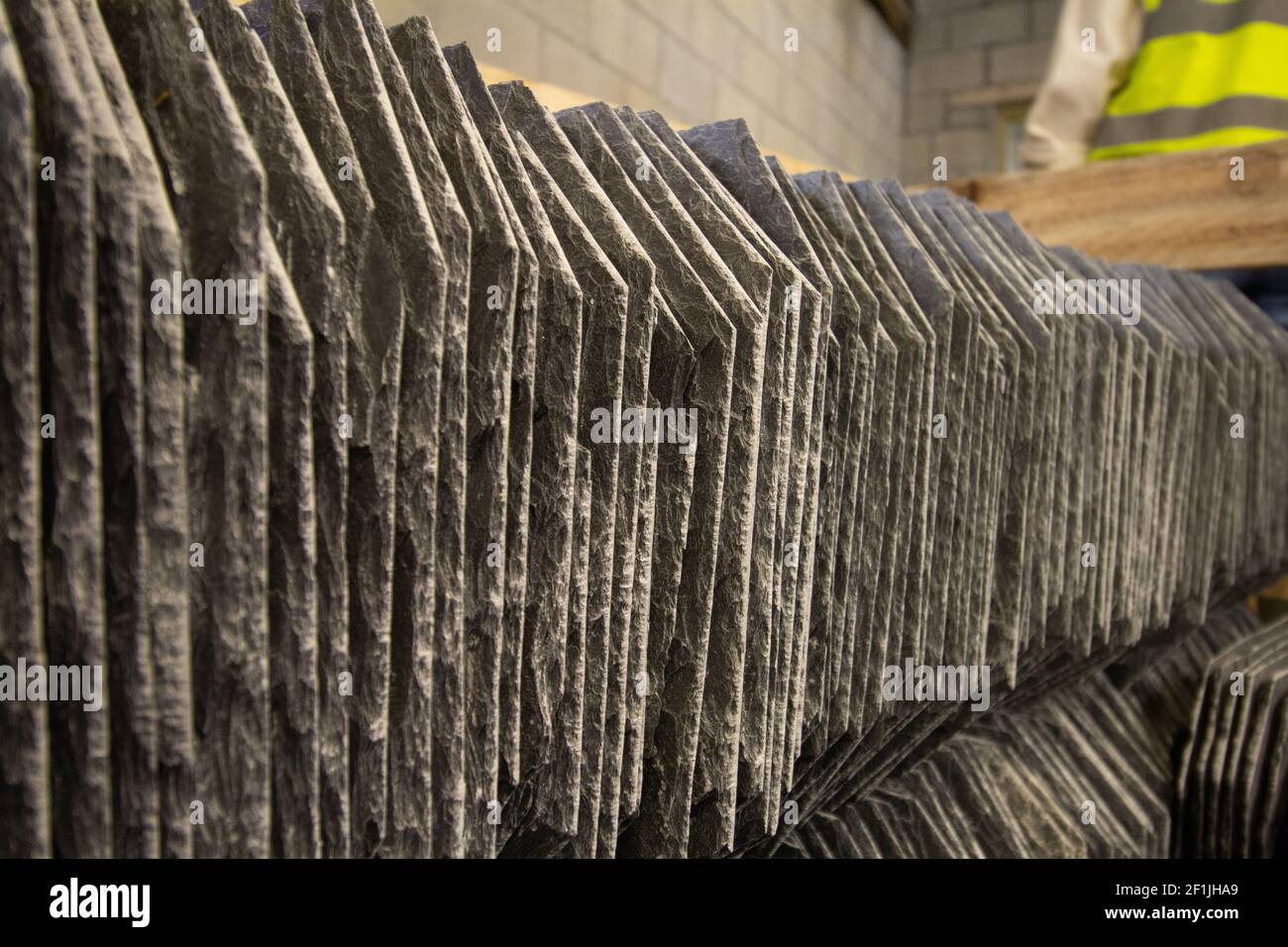 one hundred slate tiles stacked ready for shipping in wooden crates ...