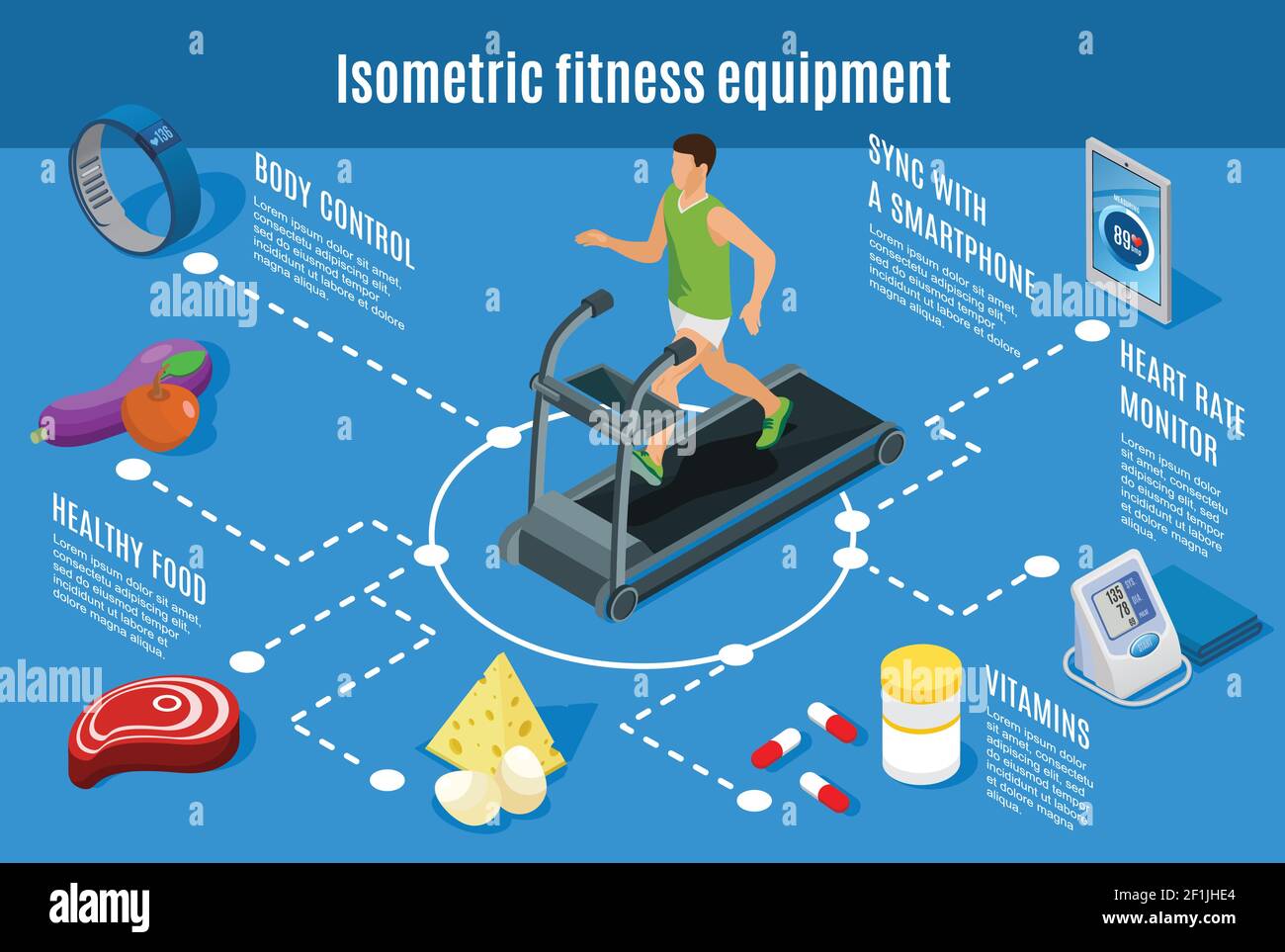 Isometric sport lifestyle flowchart with fitness exercises healthy food ...