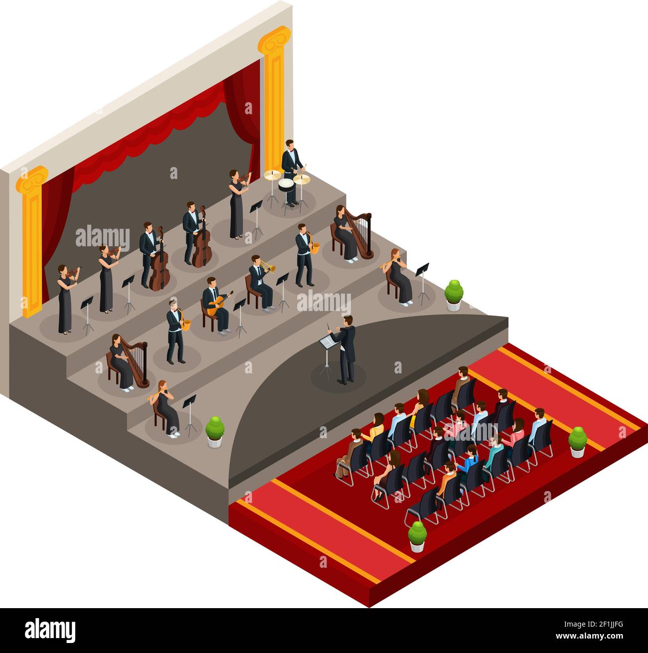 Isometric symphony orchestra concept with conductor and musicians play ...