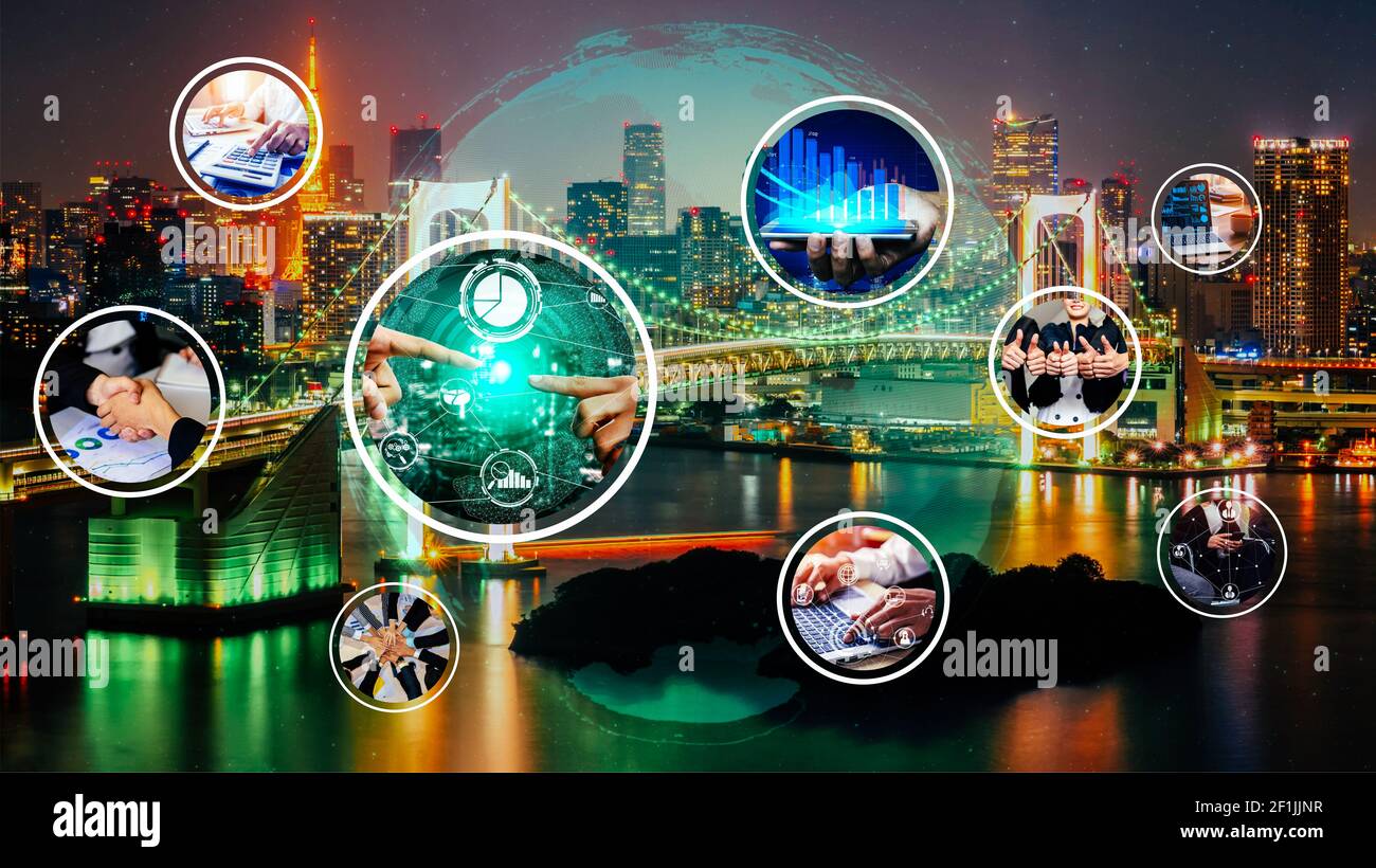 Business network web banner photo set in concept of management and ...