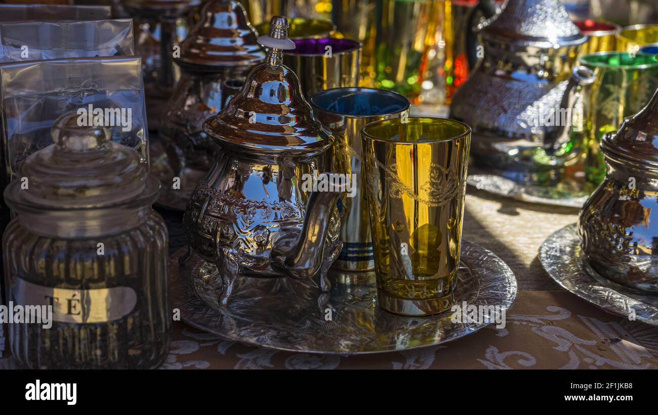 Moroccan tea set at a medieval fair in Spain Stock Photo - Alamy