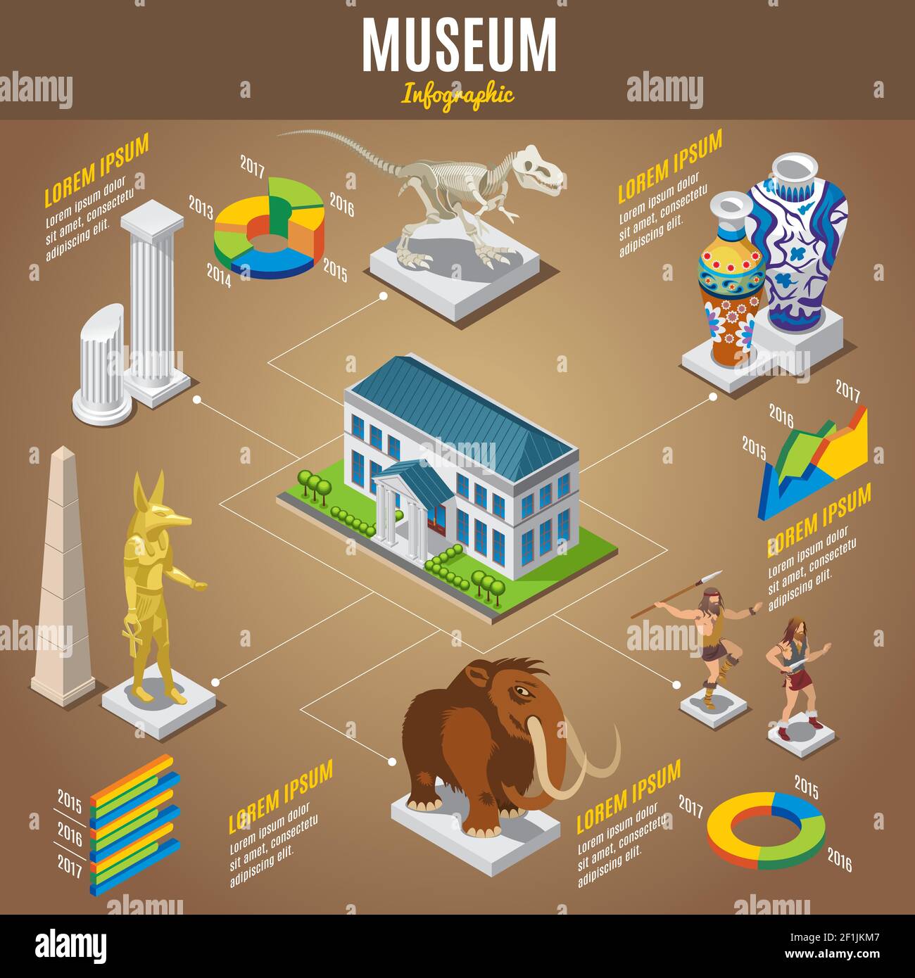 Isometric museum infographic template with building columns pharaoh ...