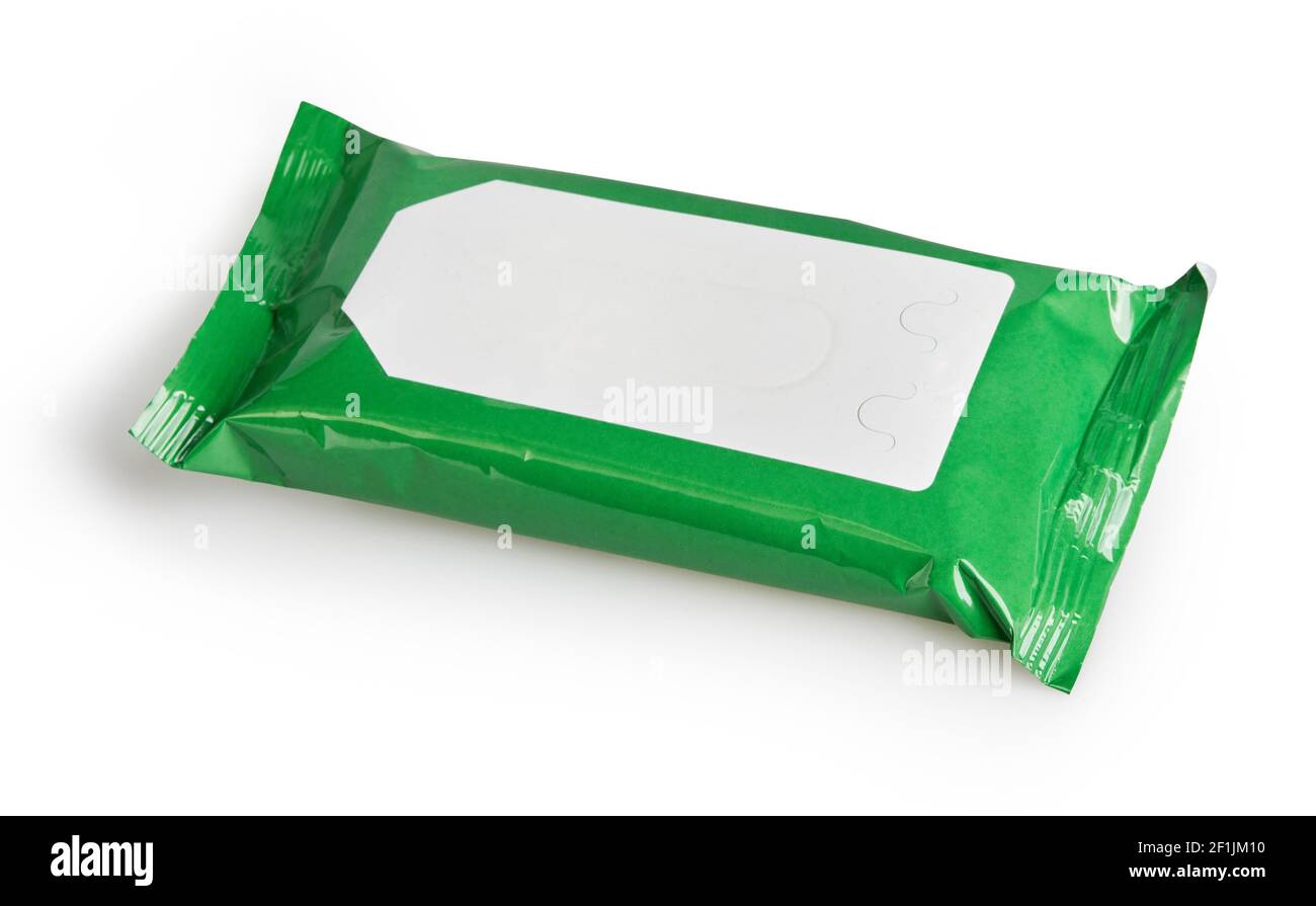 Blank wet wipes flow pack, isolated on white background with clipping ...
