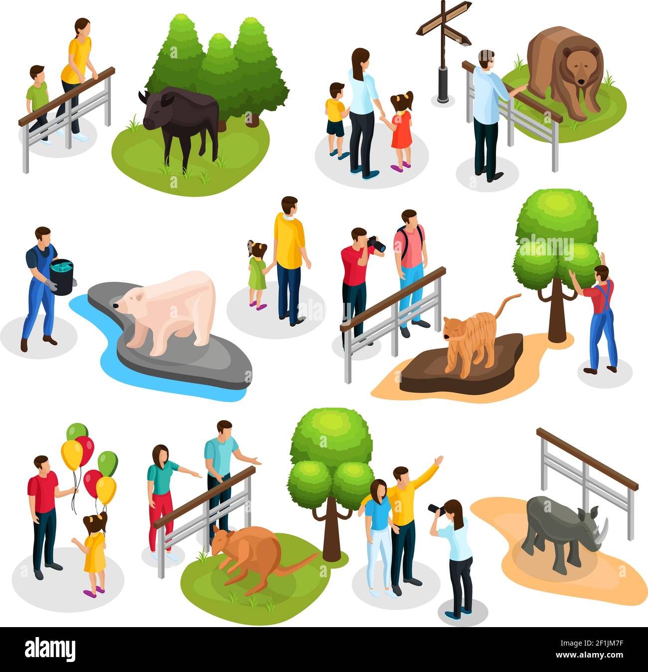 Isometric zoo elements collection with different animals families ...