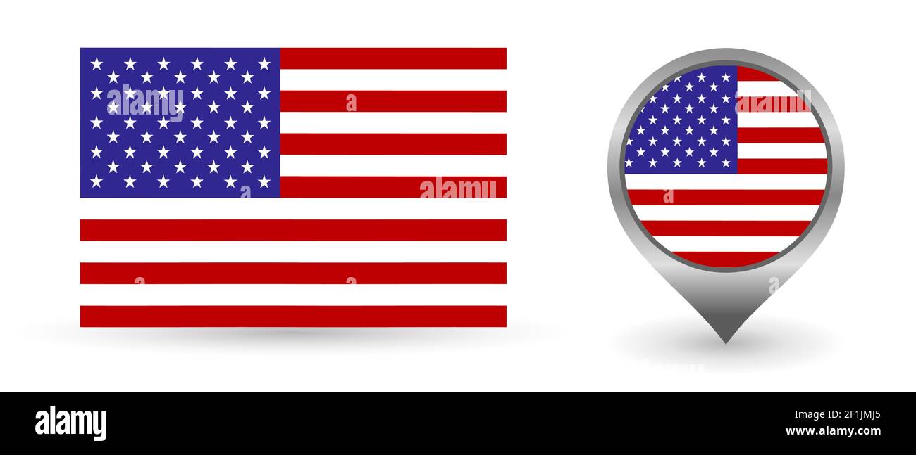 Vector flag USA. Location point with flag America inside. Color symbol ...