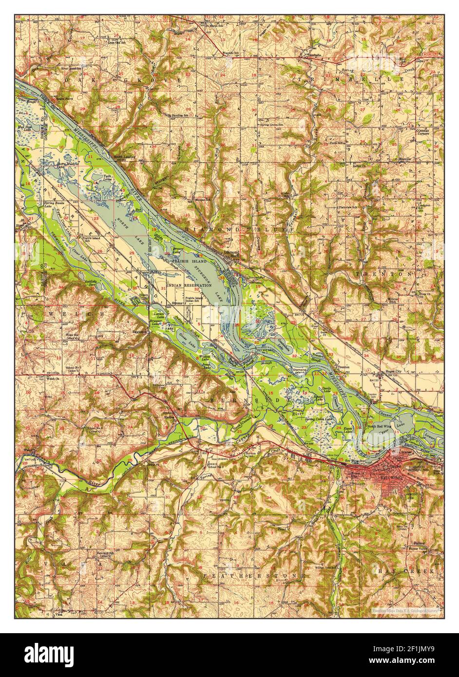 Red Wing, Minnesota, map 1952, 1:62500, United States of America by ...