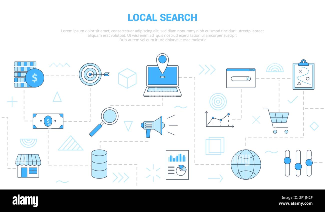 local search concept with icon set template banner with modern blue ...