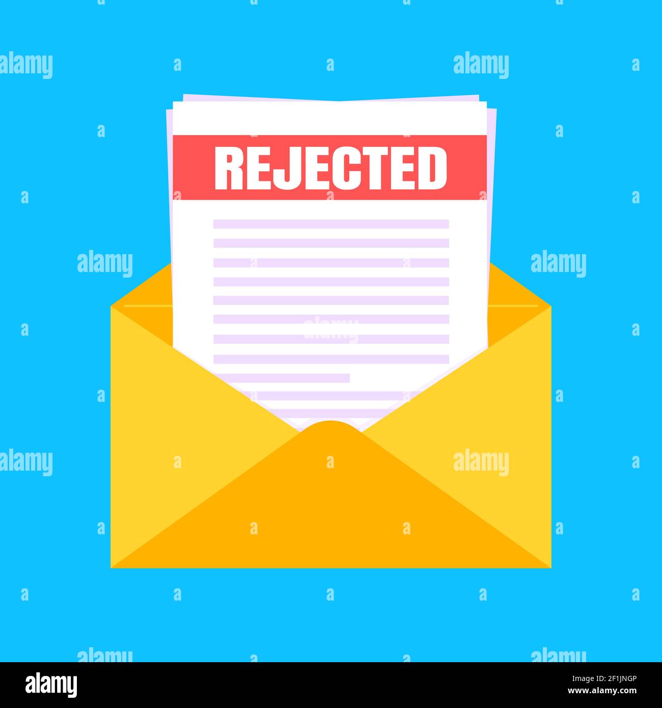 College or university reject letter with envelope and paper sheets ...