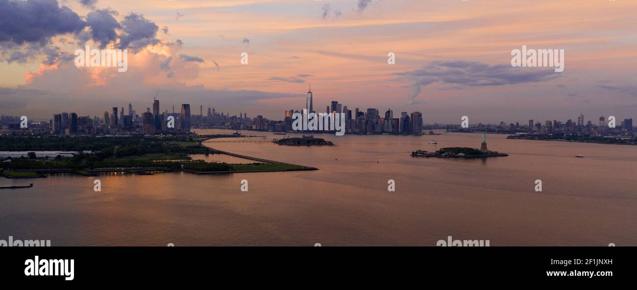 High Aerial View New York Panoramic Jersey City Brooklyn Statue of ...