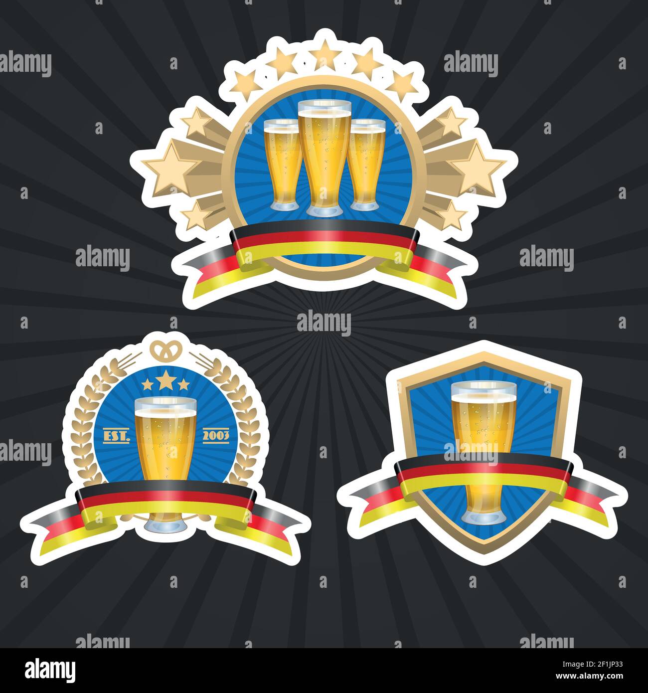 Set of labels with glasses full of beer and decorative ribbons vector ...