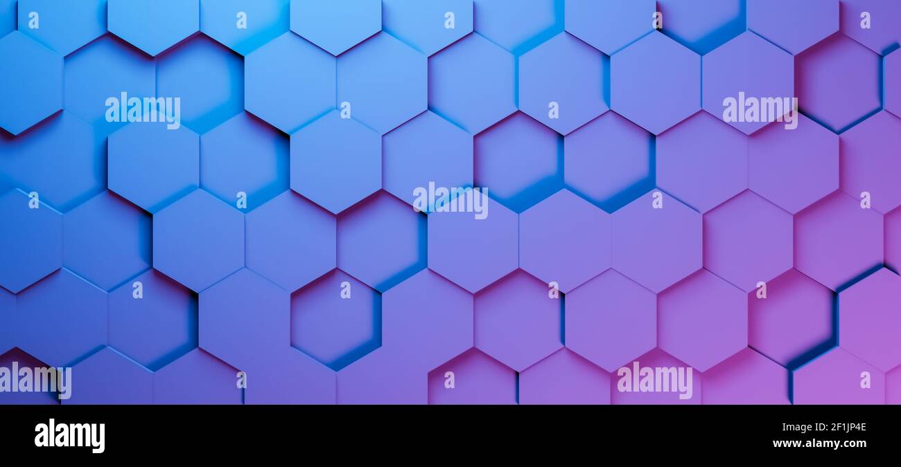 Gradient colorful purple and blue hexagons or hexagonal background, 3D ...