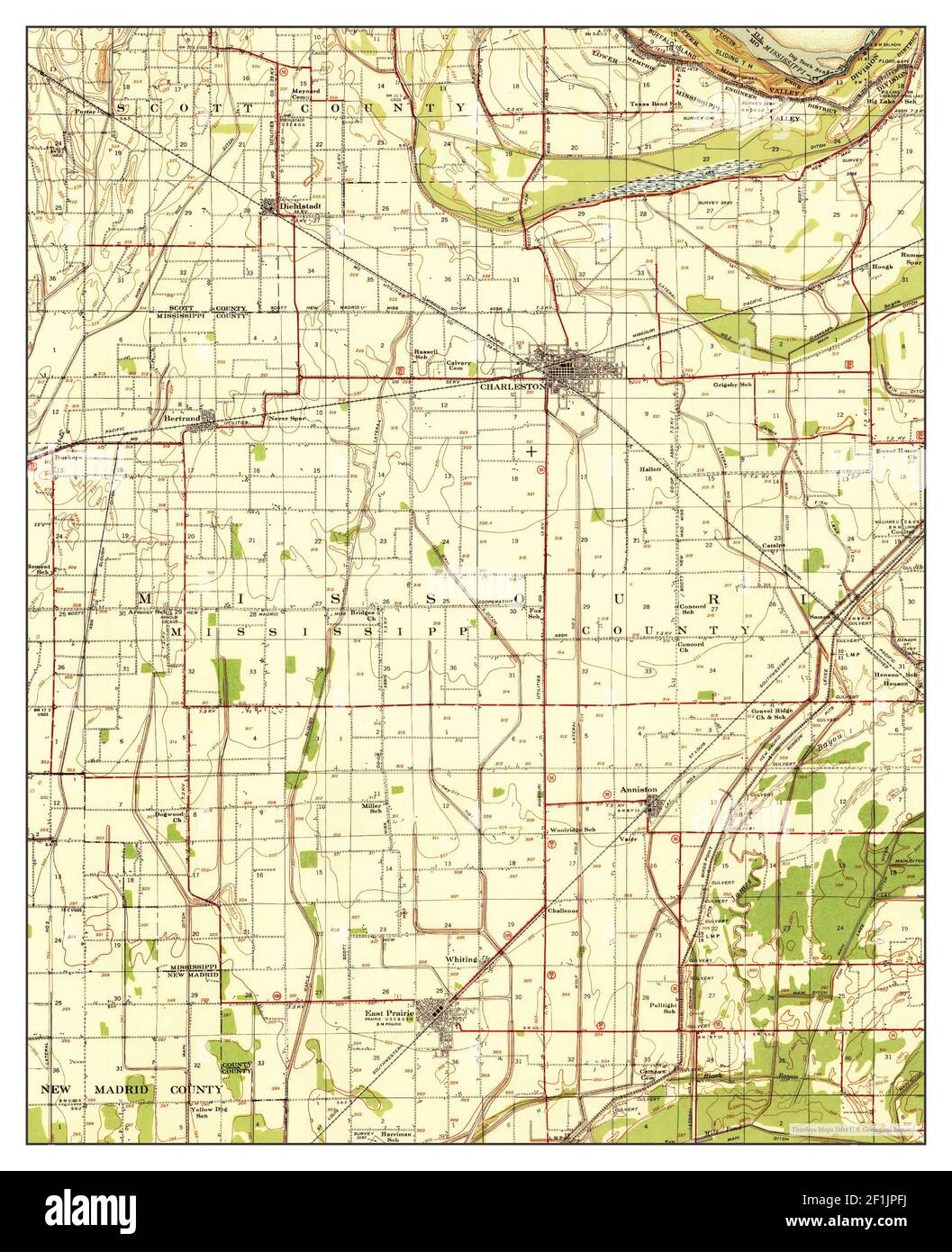 Charleston, Missouri, map 1939, 1:62500, United States of America by ...