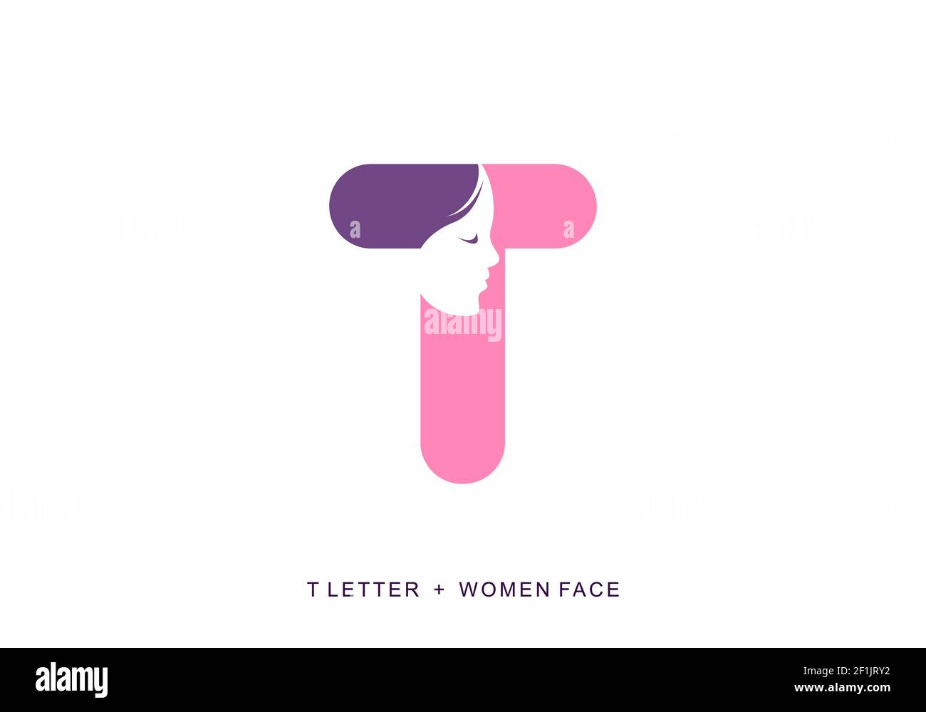 Pink purple color of T initial letter with women face shape design ...