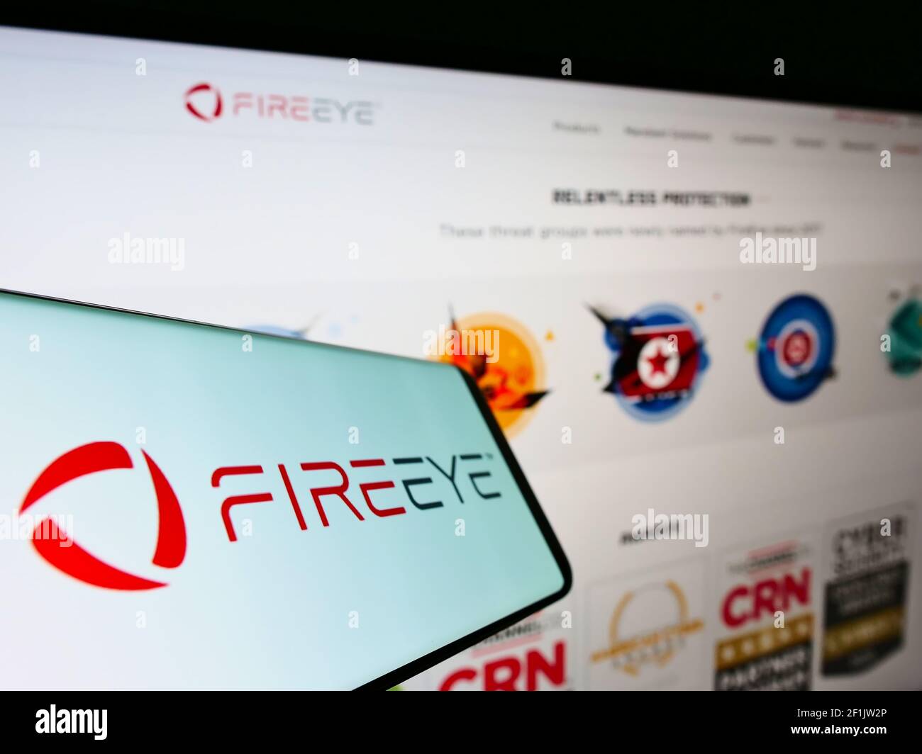 Mobile phone with business logo of American cybersecurity company ...