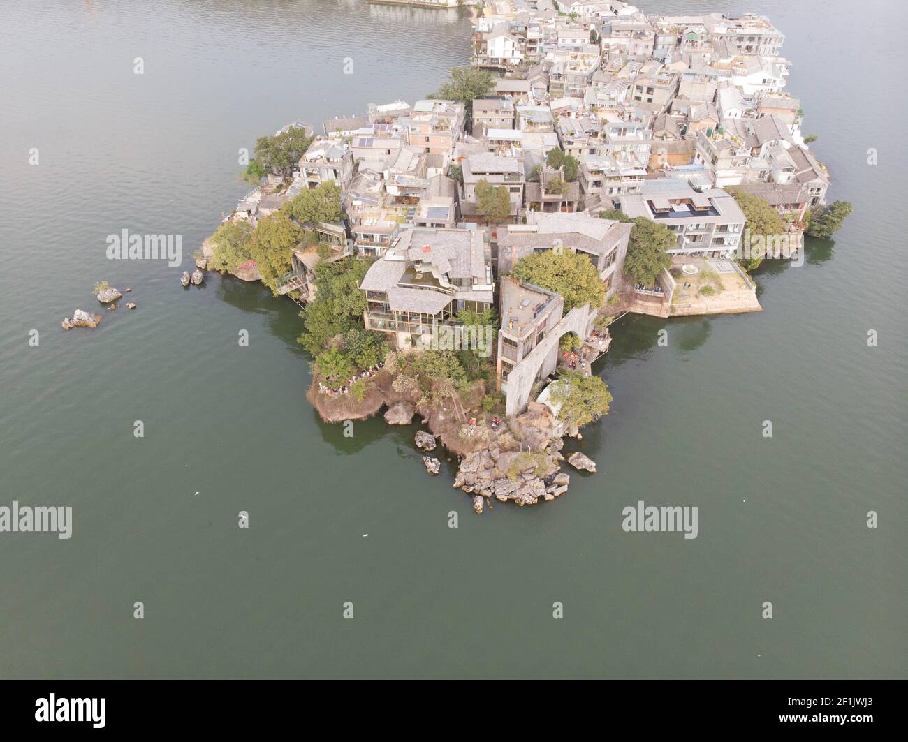 Photo taken from aerial view shows the Sun Palace and Moon Palace on ...