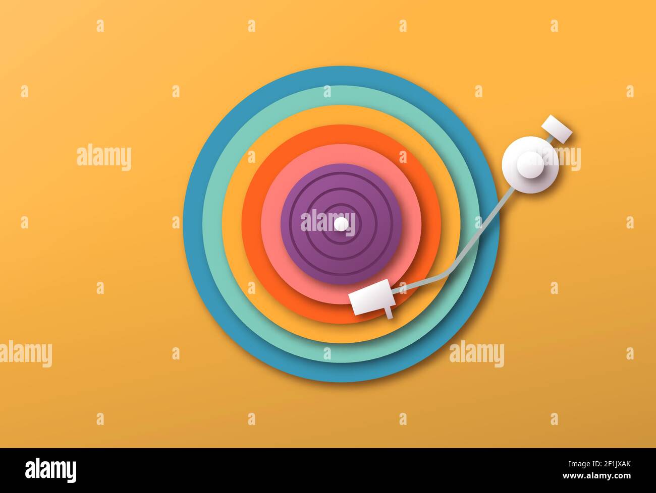 Colorful papercut vinyl record player with gramophone needle, retro ...