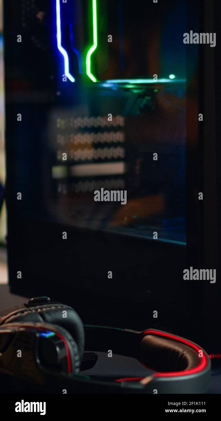 Powerful gaming unit with colorful RGB lights prepared for gaming ...