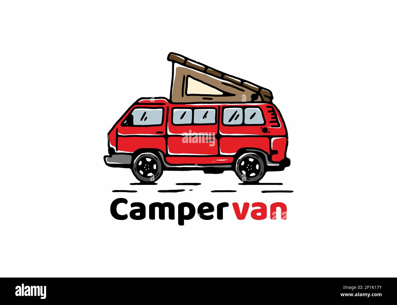 Red camper van hand drawing illustration design Stock Vector Image ...