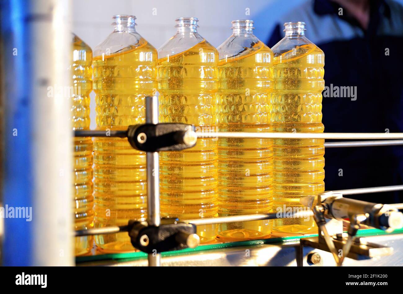 Sunflower oil. Factory line of production and filling of refined oil ...