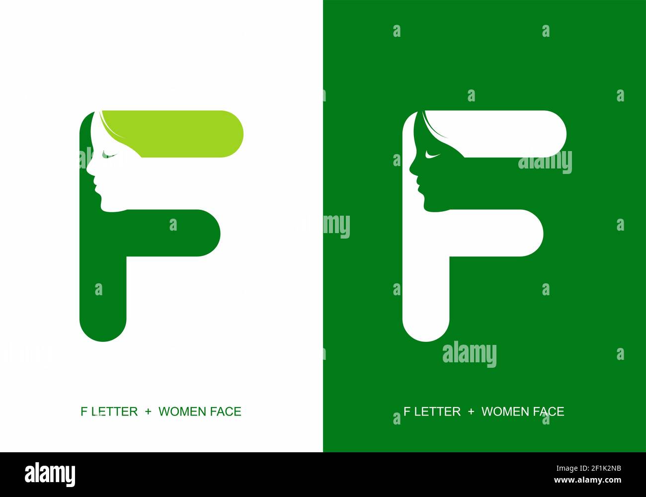 Green F initial letter with silhouette of women face design Stock ...