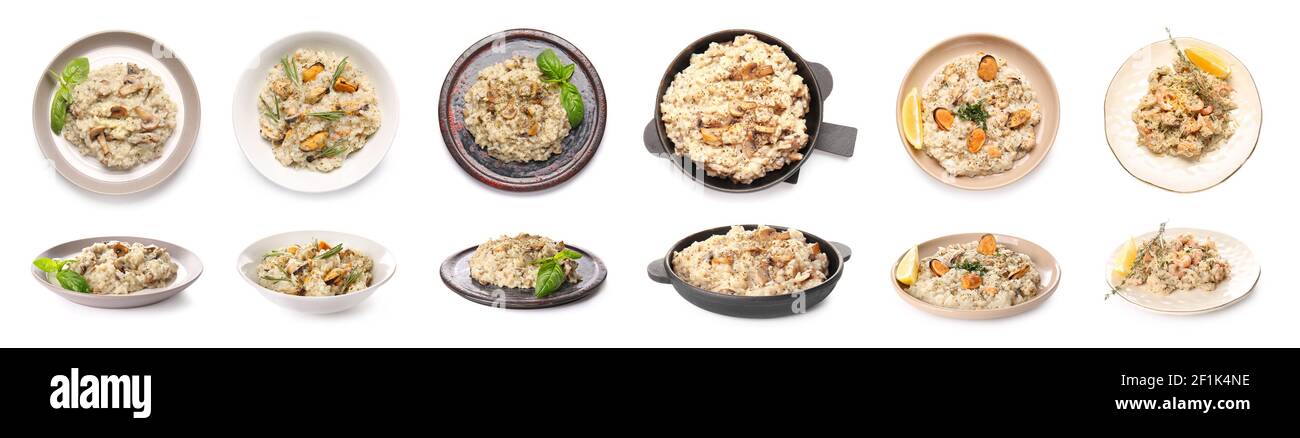Set of tasty risotto on white background Stock Photo - Alamy