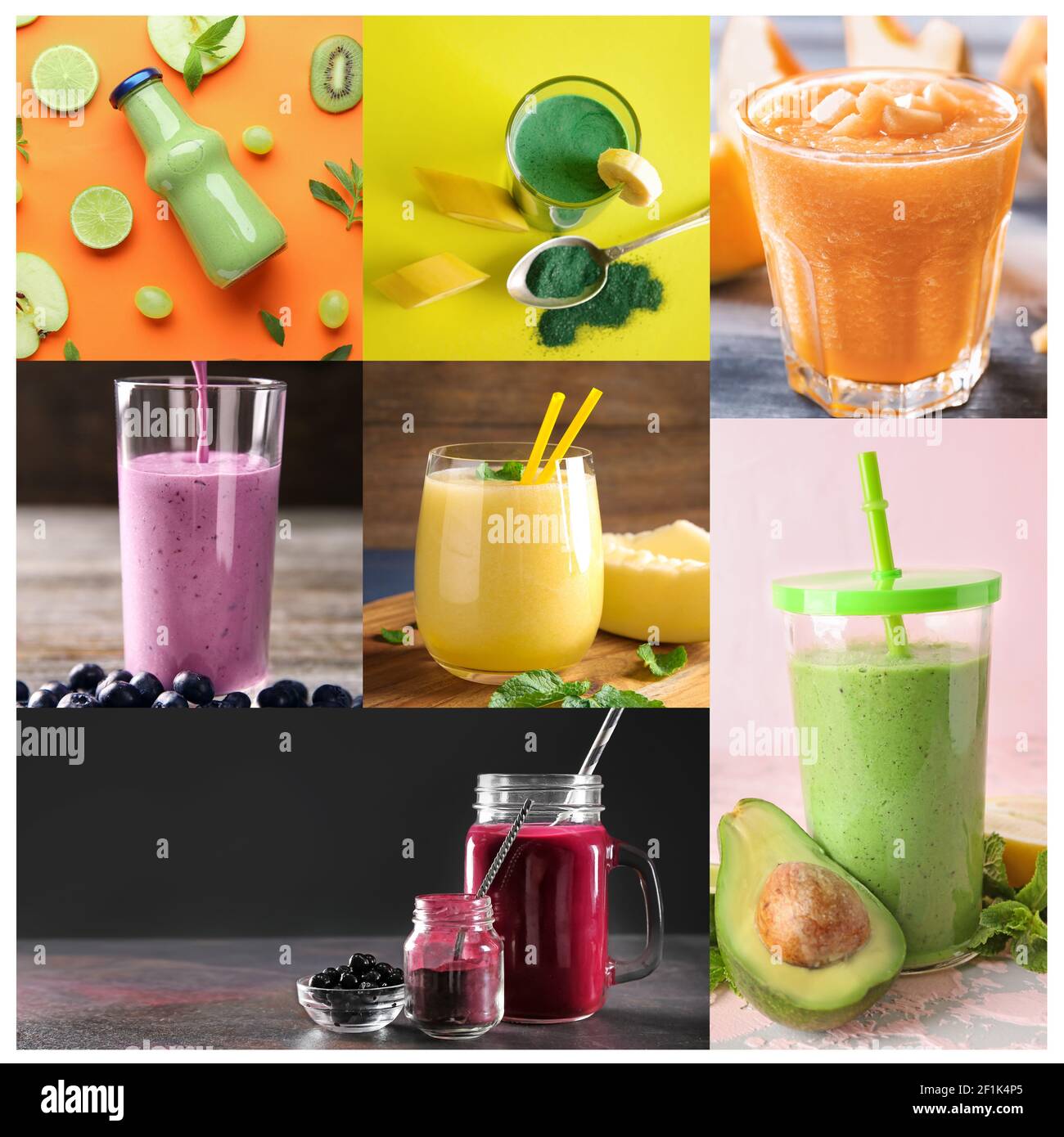 Collage of different healthy smoothies Stock Photo - Alamy
