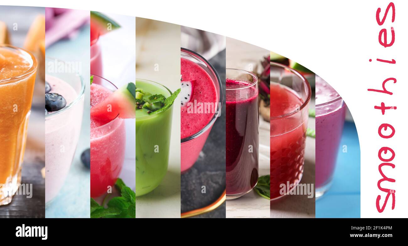 Collage of different healthy smoothies Stock Photo - Alamy