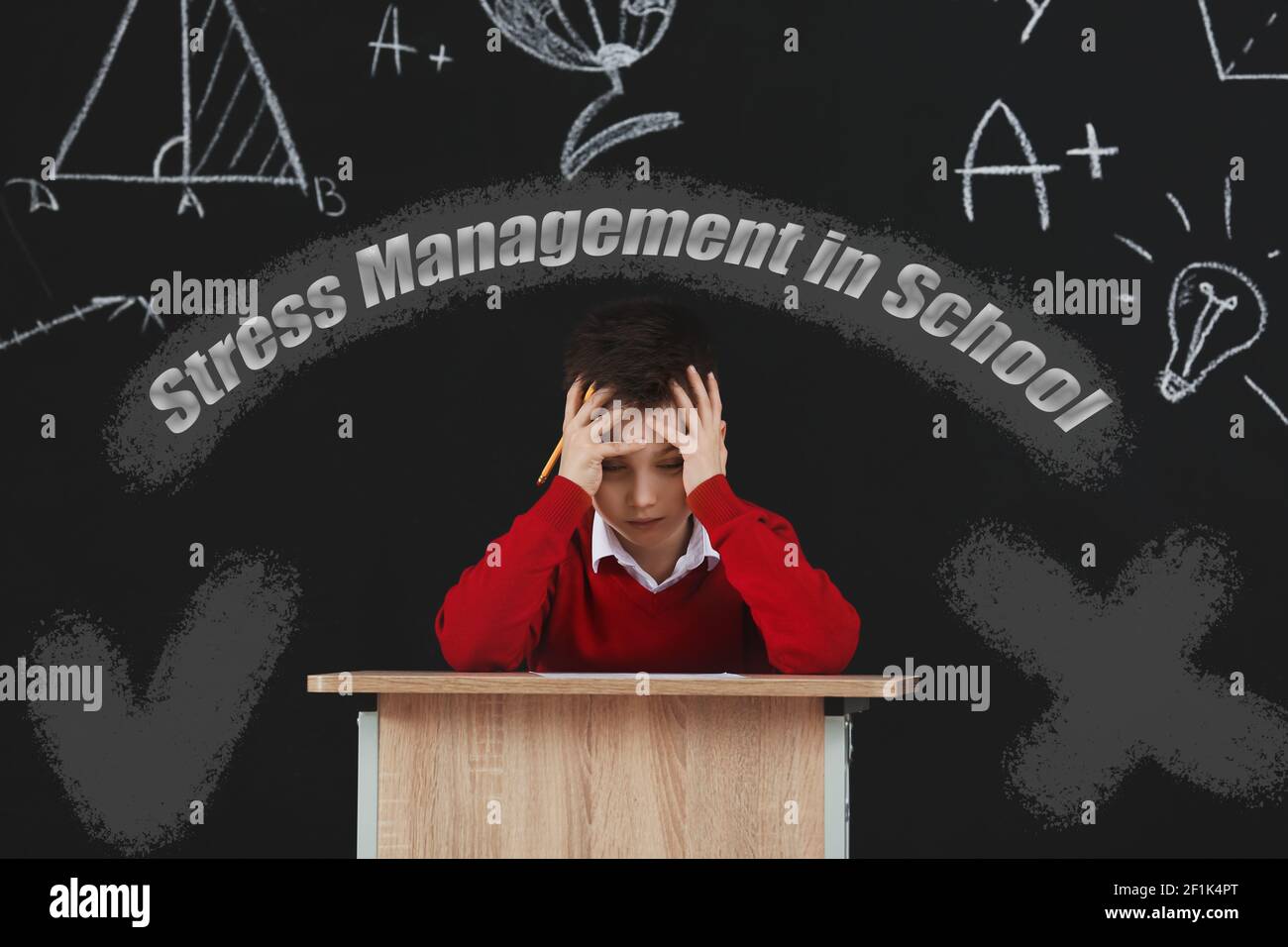 Stressed pupil passing exam at school Stock Photo - Alamy