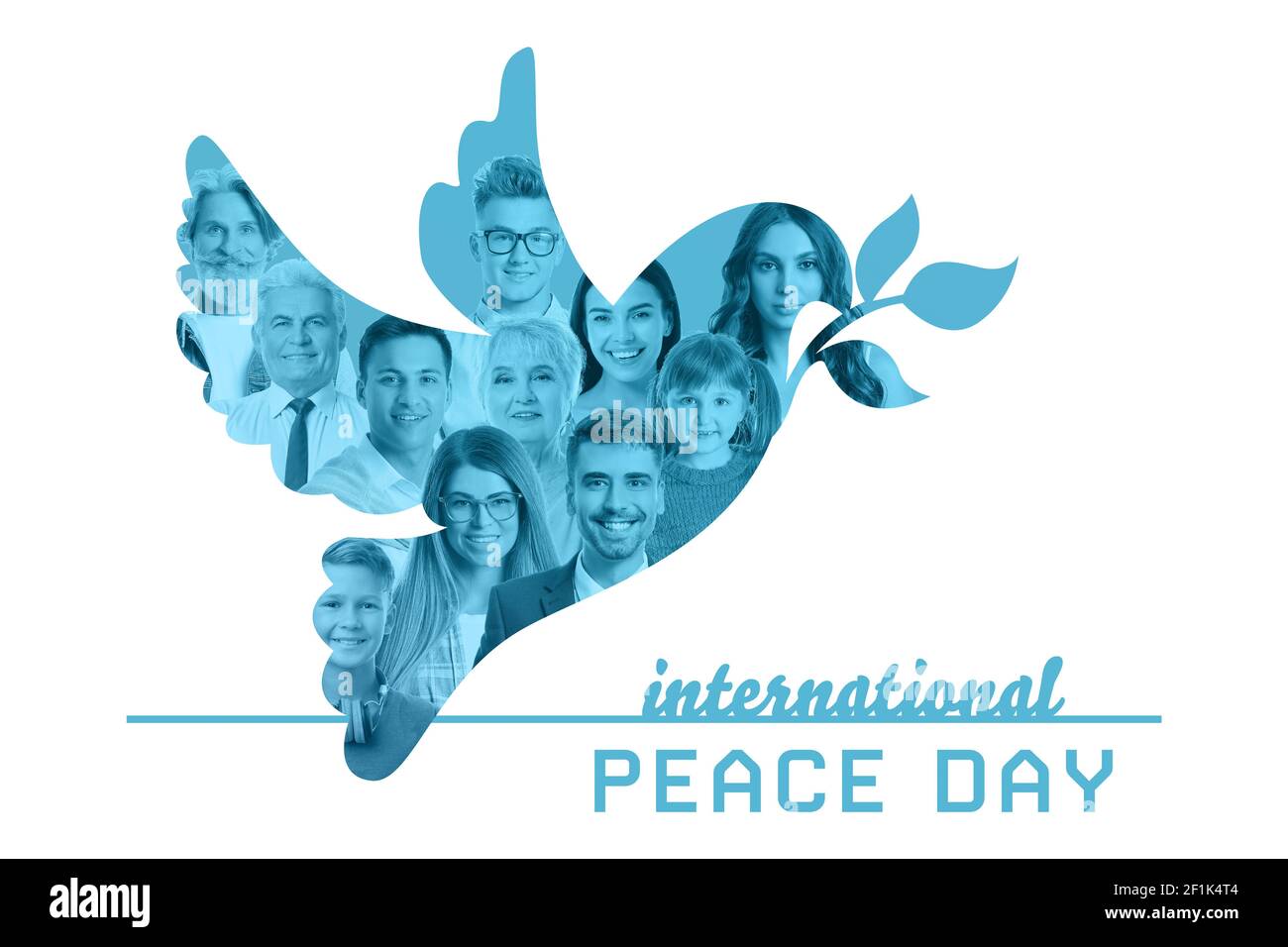 Group of people in shape of dove on white background. International Day ...
